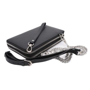 ag wallets women's double zipper rfid leather wristlet wallet (black wax finish)