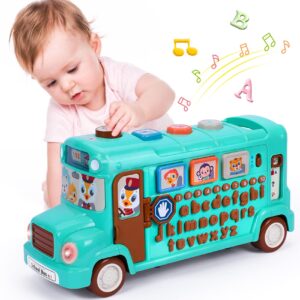 baby music toy 12-18 months toddler school bus learning toys for 1 year old boys girls learn alphabet, number and vocabulary educational light-up musical toy xmas birthday gift toy for 1 2 3 year old