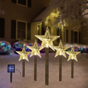 solar christmas lights outdoor, energy saving waterproof solar powered stake lights, 2 lighting modes christmas decorations for 4th of july home, pathway, garden, walkway, yard, lawn, patio (5 stars)