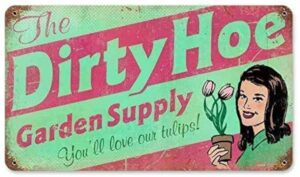 retro dirty hoe garden supply metal tin sign vintage coffee wall coffee bar decor 8x12 inch tin sign wall decoration