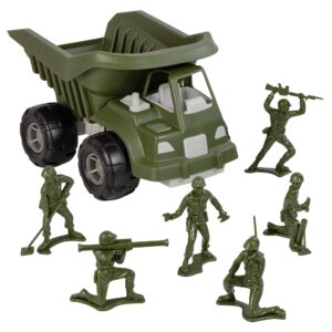 timmee big military dump truck with 6pc jumbo army men olive green - usa made