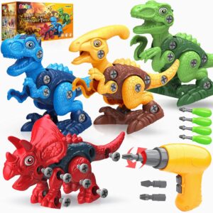 baodlon dinosaur toys for 3 4 5 6 7 year old boys, take apart dinosaur toy for kid 3-5 5-7 building toy with electric drill, learning educational stem construction toy christmas birthday gift boy girl