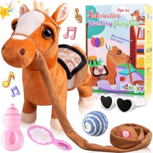 brown walking pony plush interactive pony toy singing dancing musical realistic pony pet, stuffed animal shaking leash horse toy head buttocks toy for boys girls or toddlers