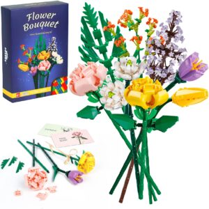 prebox flower bouquet building toy sets for girls and adults - best birthday gifts for girl, her, 6-8 10-12 14+ year old, flowers craft build blocks kit 832 pcs