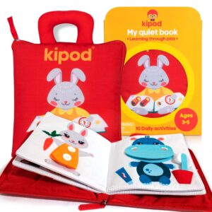 kipod montessori quiet book - essential toddler travel toy with engaging plane and car travel activities - cognitive development preschool sensory learning baby busy book for toddler boys & girls