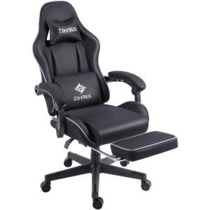 zimous gaming chair fabric game chair with pocket spring cushion office massage chair breathable reclining computer chair with footrest adjustable ergonomic gamer chair 290lbs (black)