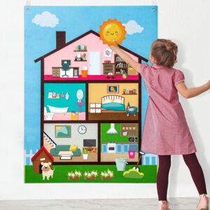 watinc 98pcs build my house felt story board set 3.5ft preschool family theme early learning interactive play kit wall hanging gift for toddlers kids