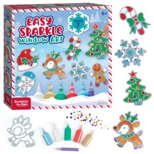 creativity for kids holiday easy sparkle window art craft kit: create 7 window art designs, holiday crafts, christmas crafts for kids ages 6-8+, christmas activities for kids