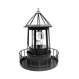 led solar powered lighthouse, 360 degree rotating lamp, waterproof garden smoke towers statue lights, for home garden yard lawn outdoor decor, black