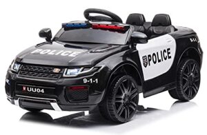 u urideon 12v ride on police car for kids, battery powered electric vehicle suv with remote control, siren, flashing light, music (black)