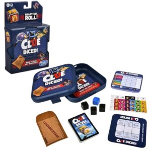 hasbro gaming clue diced game, quick easy to learn dice game, portable travel game, mystery game, ages 8 and up