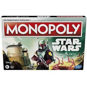 hasbro gaming monopoly: star wars boba fett edition board game for kids ages 8+, inspired by the star wars movies and the mandalorian tv series