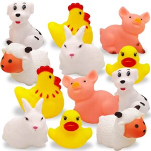 artcreativity vinyl farm animals, pack of 12 assorted squeezable toys, farm birthday party favors for kids, fun bath tub and pool toys for children, educational learning aids for boys and girls