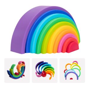 youuys silicone rainbow stacking toy - 10 pcs rainbow stacker building blocks montessori toys for toddlers