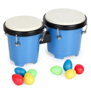 muscell bongos for kids,5" and 6" plastic small bongo drums,natural sheepskin head,w/ 8pcs egg shakers,for baby children special christmas birthday gift - blue