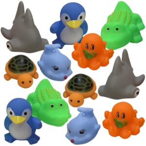 artcreativity vinyl sea animals, pack of 12 assorted squeezable toys, aquatic birthday party favors for kids, fun bath tub and pool toys for children, educational learning aids for boys and girls