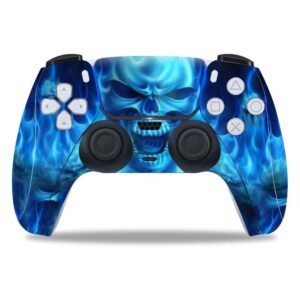 fottcz vinyl skin for ps5 digital/disk controller, sticker decorate and protect device surface, blue fire evil spirit