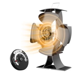 westley wood stove fan heat powered, 4-blade fireplace fan, stove fan for wood/log burner/fireplace, increases 80% more warm air than 2 blade fan, with magnetic thermometer