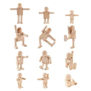 fashewelry 12pcs unfinished wood robot dolls joint adjustable wooden figure dolls unpainted blank wood robot peg dolls for diy art crafts game party decoration