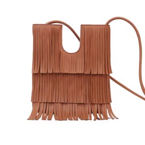 quniko cowgirl crossbody bag fringe messenger bag purse for women girls, brown