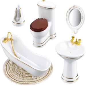 skylety 6 pieces 1:12 dollhouse bathroom set porcelain dollhouse miniature furniture toys ceramic dollhouse toilet basin bathtub mirror doll dollhouse bathroom accessories