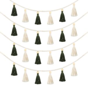 4 pieces macrame woven tassel garland decorative tassels banner woven tassel hanging garland boho tassel wall garland for home nursery garden classroom decoration, 37.4 inch