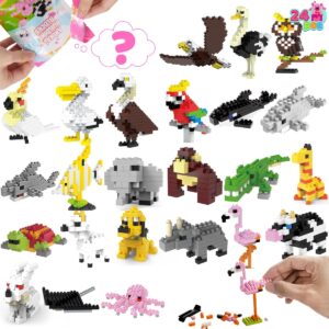 joyin 24 pcs valentine animal building blocks in blind bags, including safari animals, sea animals, flying birds design, stem building toys for kids valentine's day party favors, gift exchange