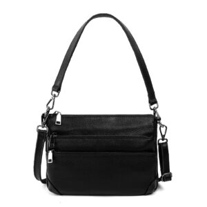 pearl angeli crossbody bags for women genuine leather shoulder bag multi-pocket messenger bag ladies handbag purse black