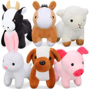 6 pieces mini plush furry farm animal toys soft plush horse pig cattle rabbit dog sheep doll stuffed plush farm animals for christmas stocking stuffers birthday party decoration supplies (animals)