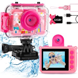 gktz kids waterproof camera - underwater camera birthday gifts for girls boys children digital action camera with 32gb sd card, pool toys for kids age 4 5 6 7 8 10