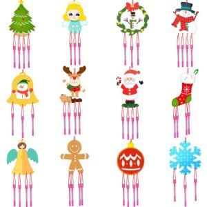 12 packs christmas wind chime craft kit, decorate your own ornaments,christmas diy wooden wind chimes kit arts crafts and paint for kids birthday christmas party favors