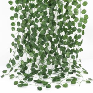 whonline 14 pack 96 feet fake leaves artificial ivy vines greenery decor leaf garland hanging plants vines for bedroom home wedding jungle party decorations