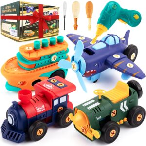 kodatek take apart toys for 4 5 6 7 8 year old boys girls, with engine & electric drill tool, kids tool set play stem building toys, learning construction toys