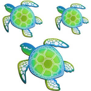 3 pieces beach decor sea turtle decor art beach wall decor hanging turtle sea life bathroom decor coastal beach wooden plaque for home bathroom porch patio indoor outdoor garden