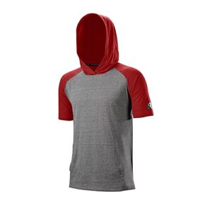 evoshield mens short sleeve hooded sweatshirt, grey/scarlet, x-large us