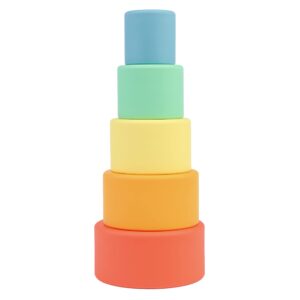 blue ginkgo silicone stacking cups – nesting & sensory stacking toy for toddlers | open-ended montessori toy with 5 cups (matte colors)