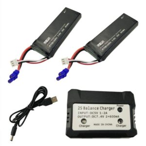 high-performance battery backup 2pcs 7.4v 2700mah lithium battery with 2 in 1 for hubsan x4 h501s remote control helicopter aircraft spare parts