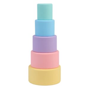 blue ginkgo silicone stacking cups – nesting & sensory stacking toy for toddlers | open-ended montessori toy with 5 cups (pastel colors)