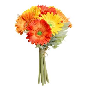 qingriver 1 bouquet(7 stems) pu gerbera jamesonii african daisy artificial flowers for home garden wedding party decor (orange&yellow)