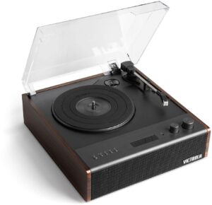 victrola eastwood signature 3-speed bluetooth turntable with built-in speakers and dust cover | upgraded turntable audio sound | espresso (vta-73-esp)