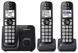 panasonic cordless phone system, expandable home phone with call blocking, bilingual caller id and high-contrast display, 3 handset - kx-tgd613b (black)