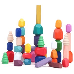 lyfu 40 pcs stacking rocks stones, wooden balancing stones montessori toys for 1 2 3 4 5 6 year old toddlers , christams gifts educational preschool games building rocks blocks toys for 1-3 toddlers