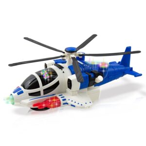 toysery bump and go helicopter toys for boys & girls, aircraft toys made with durable material, helicopter toy with lights, realistic sound, helicopter toy for gift, perfect kids helicopter - blue