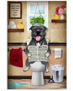 wzvzgz retro metal aluminium tin sign,pitbull dog is reading newspaper in toilet poster art wall decor,home outdoor farmhouse home signs garden yard indoor outdoor wall decor gifts