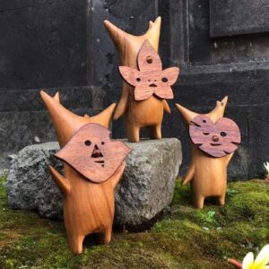 garden decor crafts creative cute expression korogu family safe wooden grain resin leaf fairy ornaments for home office car interior decor (a set)