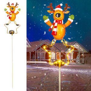 tioili metal reindeers christmas outdoor solar light, christmas outdoor decorations solar, waterproof christmas stakes lights for home outdoor courtyard lawn walkway driveway