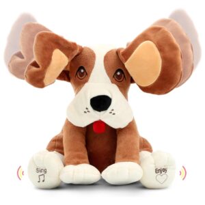 bundaloo animated plush peek a boo singing dog with floppy ears | plays peek-a-boo with ears & sings do your ears hang low