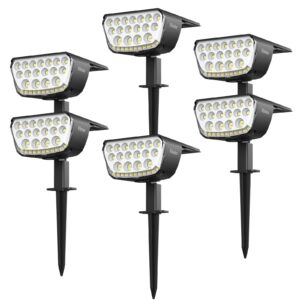 xibolar solar spot lights outdoor [6 pack], 32 led solar landscape spotlights, ip65 waterproof solar powered garden wall lights, auto on/off 2 modes lighting for yard pathway porch patio(cool white)