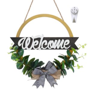 welcome sign for front door rustic round wood sign wall hanging porch farmhouse decor wreaths for front door patio garden decor welcome home decoration for front door(gold)