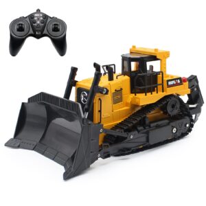 dollox remote control bulldozer 1/16 rc front loader tractor toy 2.4ghz rc construction vehicles rc dozer toys for boys adults, 11 channel track dozer cars with light & sound for kids